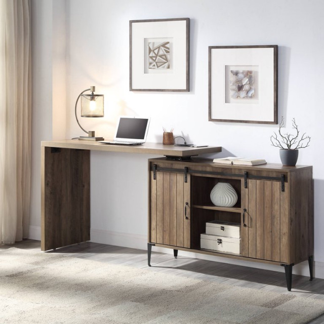 Convertible L-Shaped Desk, 2 Grooved Sliding Doors & Open Shelves ...