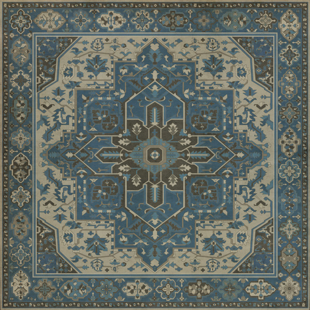 Persian Bazaar Camelot, Lancelot 72x72 Vintage Vinyl Floorcloth, Blue ...