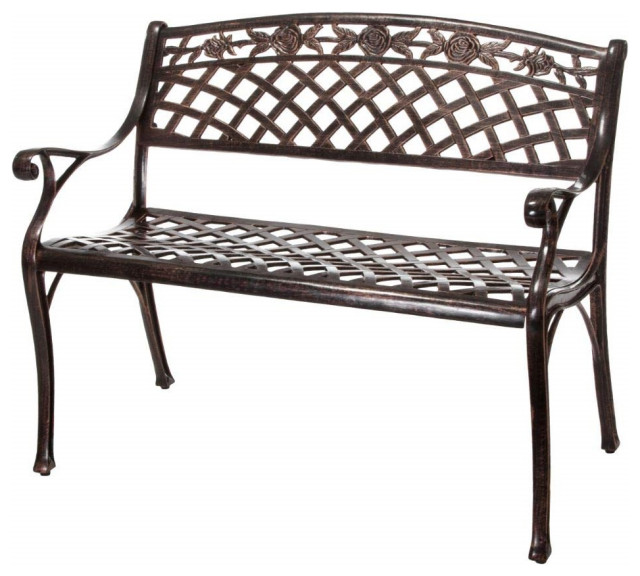 Elegant Copper Cast Aluminum Bench with Mesh Pattern for Patio and ...