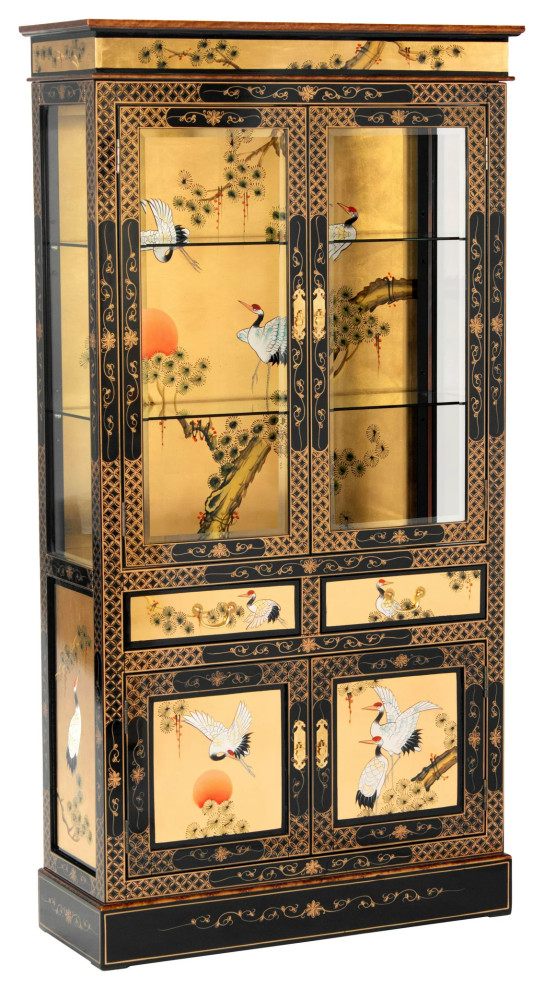 Classic Oriental China Cabinet, Chinese Lacquered Painting & Glass ...