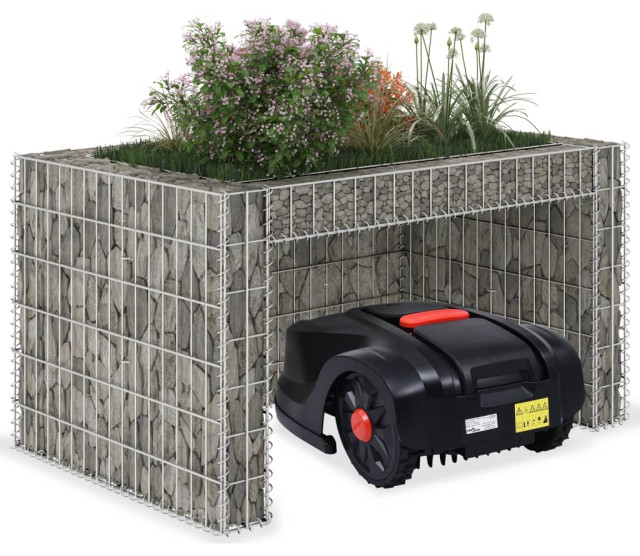 vidaXL Robot Mower Garage Automower Cover with Gabion Raised Bed Steel ...