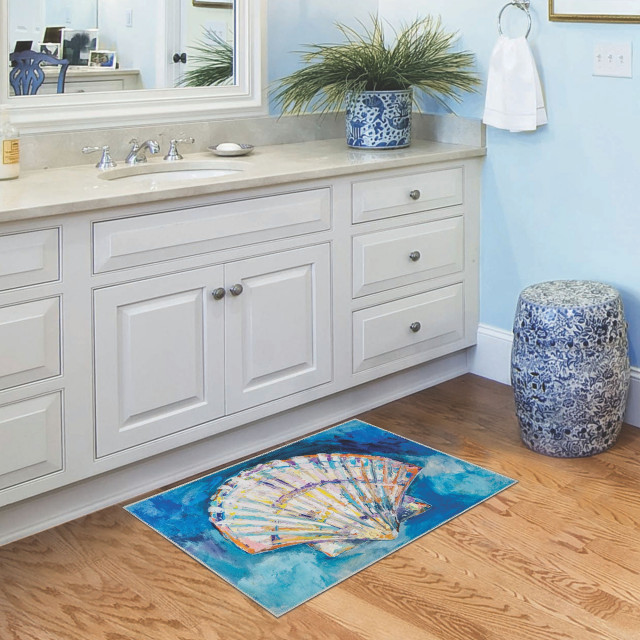 Painted Scalloped Shell Olivia's Home Rug Accent Washable Rug - Beach ...