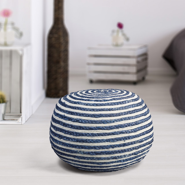 Seafaring Navy Pouf - Scandinavian - Floor Pillows And Poufs - by LR Home | Houzz