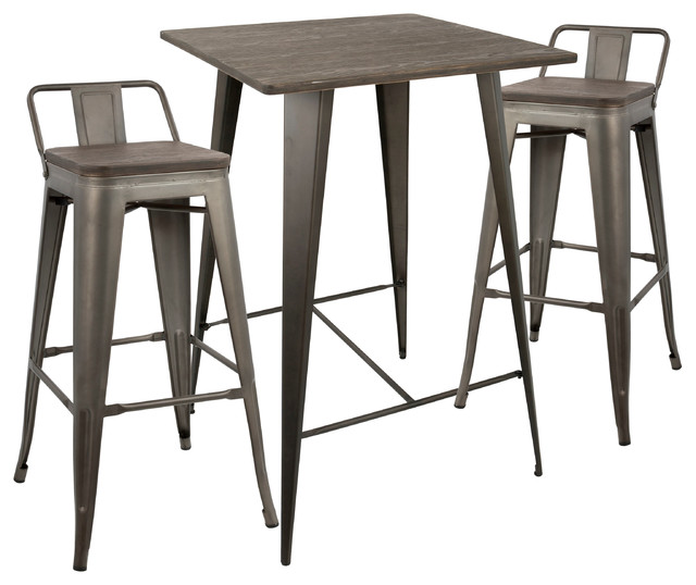 LumiSource Oregon 3-Piece Pub Set, Antique With Dark Espresso Wood ...