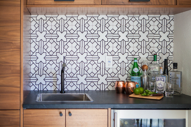 Patterned Tile Showcases an Open Kitchen’s New Minibar