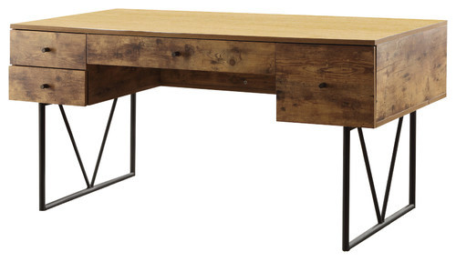 Office Desk with 4 Drawers Brown Finish - Industrial - Desks And ...