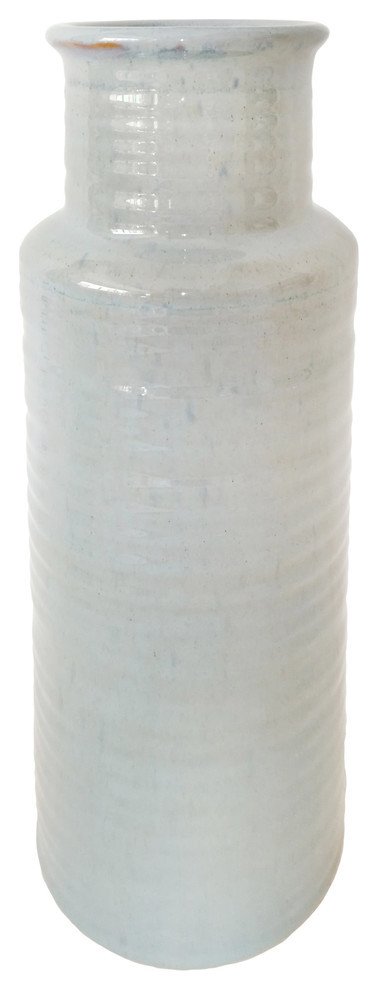 Sagebrook Home Ceramic Ribbed Cylinder Vase,Gray, 12.25" Vase ...