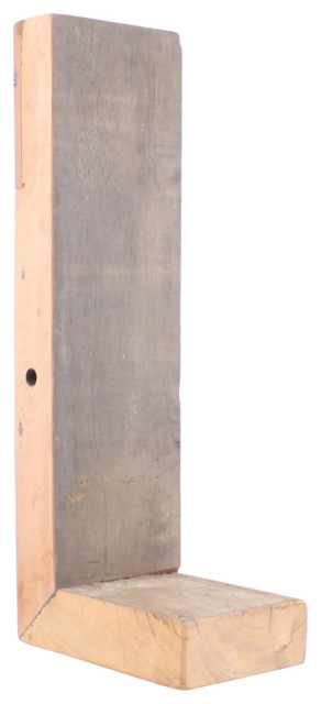 Reclaimed Wood L Shaped Wall Shelf, Large, Natural Brown - Rustic ...