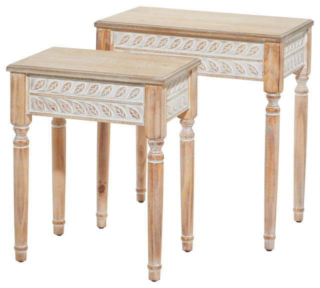 Urban Designs Audra 2-Piece Set Carved Whitewash Farmhouse End Accent ...