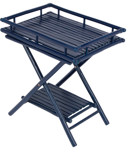 Bamboo Butler Table With Removable Serving Tray, Royal Blue - Asian ...