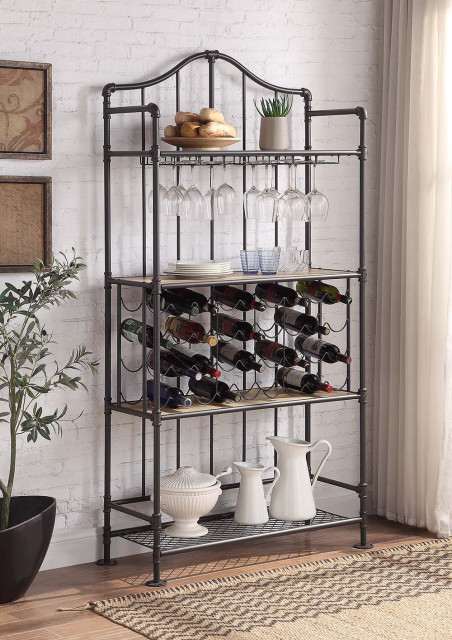 Metal Wine Shelf, Oak and Sandy Black Finish - Industrial - Wine Racks ...