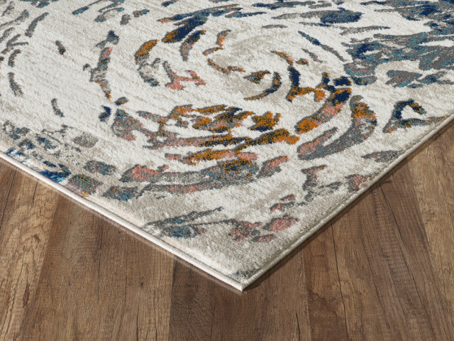 Abani Porto PRT120A Contemporary Swirl Light Blue and Burnt Orange Area ...