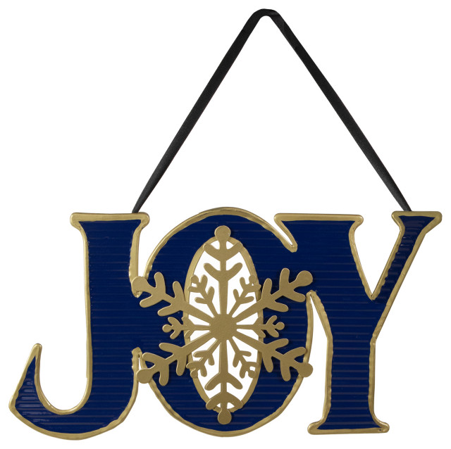 16" Blue and Gold "JOY" Metal Christmas Wall Sign - Modern - Christmas ...