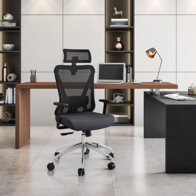 Techni Mobili Truly Ergonomic Mesh Office Chair with Headrest, Black ...