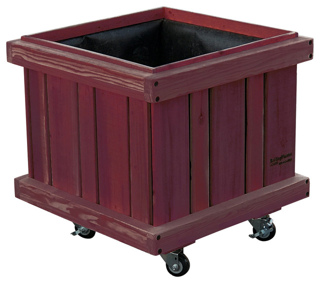 Rolling Tree 27" Cube Planter, Dark Brown Stain Finish - Farmhouse ...