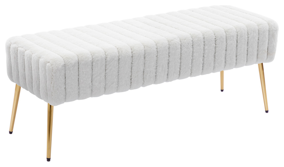 Channel Quilted Faux Fur Bedroom Bench - Midcentury - Upholstered ...