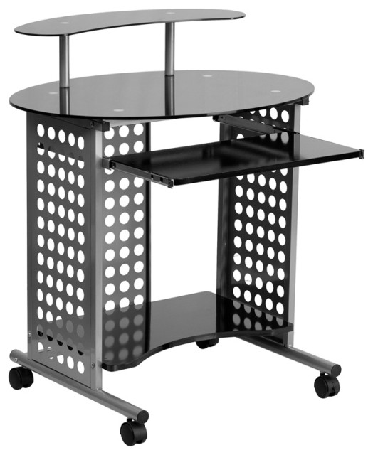 Cassini Mobile Computer Desk with Black Glass Top, 31.25"Wx25.25"Dx35 ...