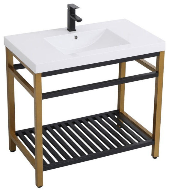 Elegant Decor Raya 24" Single Resin Top Metal Bathroom Vanity in Gold ...