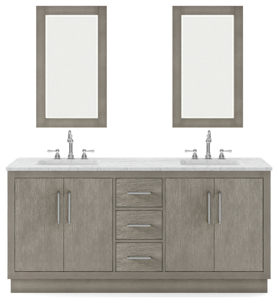 Hugo 72" Double Sink Carrara Marble Top Vanity Faucets, HU72CW01GK ...