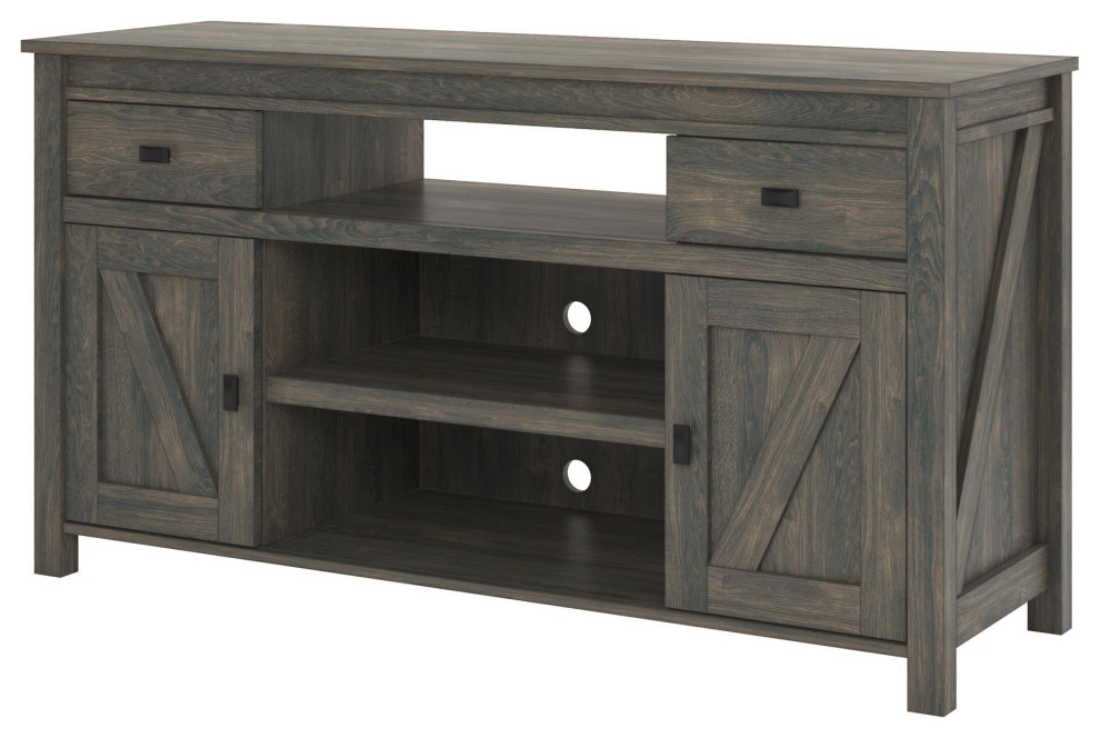 Farmhouse TV Stand, 2 Sliding Barn Doors & 2 Side Storage Drawers ...