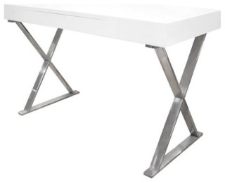 Best Master Modern Stainless Steel Frame Computer Desk in Chrome/Silver ...