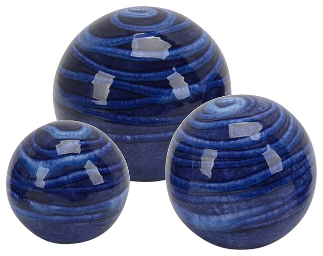Contemporary Ceramic Spheres, Blue, Set of Three - Contemporary ...