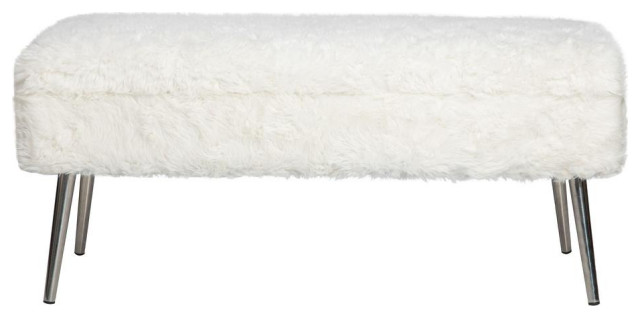 Huggy Luxury Plush Faux Fur Upholstered Storage Bench, Natural ...