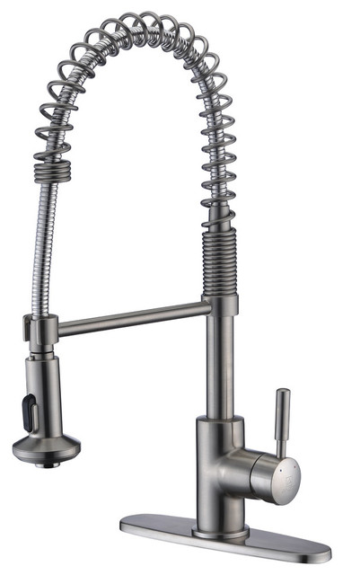 ANZZI Eclipse Single Handle Pull-Down Sprayer Kitchen Faucet, Brushed ...