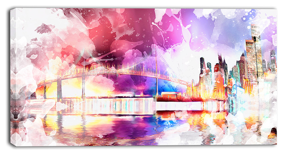 "Magic Colorful City Art Night" Canvas Painting - Modern - Fine Art ...