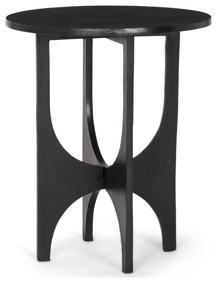 Sobi Textured Matte Black Round Metal Accent Table - Transitional ...