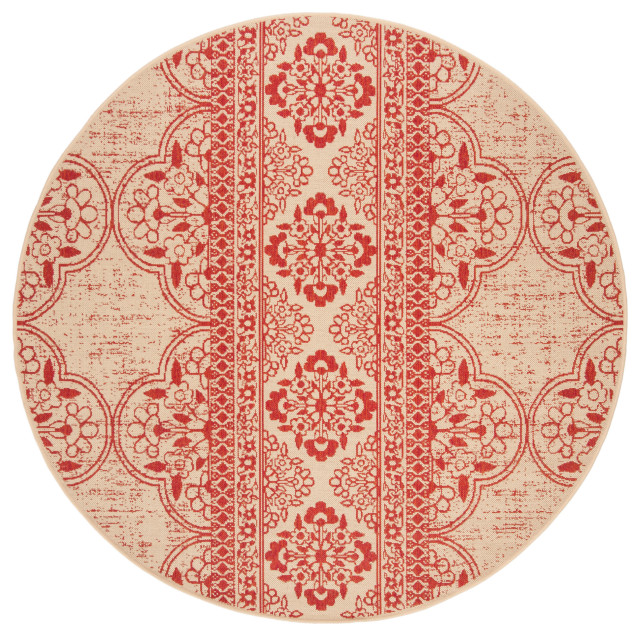 Safavieh Beach House Bhs174Q Damask Rug, Red and Creme, 6'7"x6'7 ...