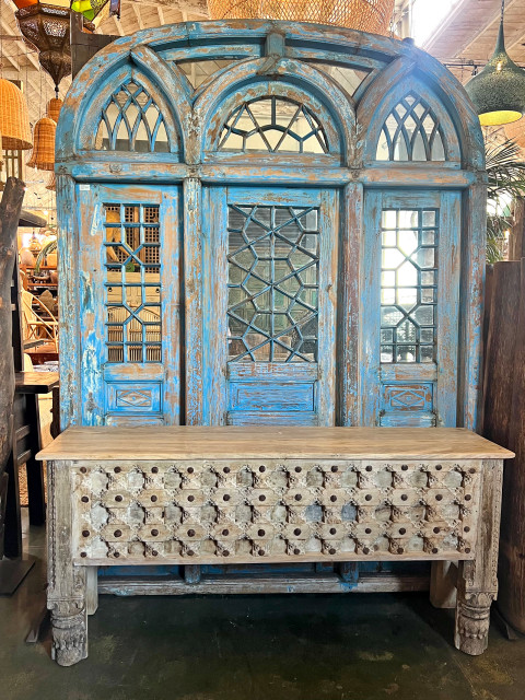 Jodhpur Blue Church Door with Mirror - Farmhouse - Floor Mirrors - by ...