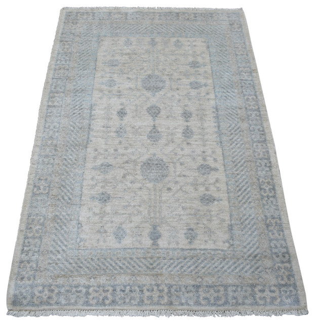 Ivory Natural Dyes Milk Wash Peshawar Wool Hand Knotted Rug, 3'1"x4'10 ...
