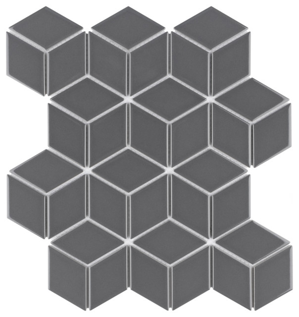 Metro Rhombus Mosaic Floor and Wall Tile, Glossy Grey, Sample ...