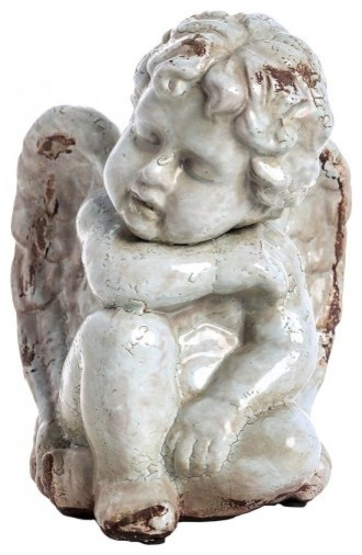 Distressed Ceramic Cherub Figurine with His Head On His Hand, Antique ...