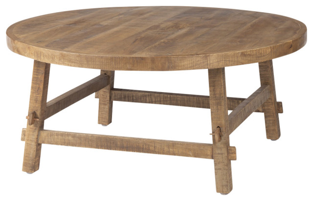 Rosie Round Medium Brown Solid Wood Coffee Table - Rustic - Coffee ...