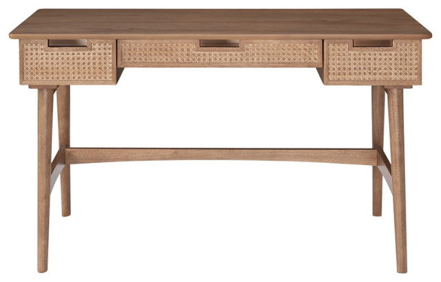 Linon Luca Rattan Wood Desk with Drawers in Natural - Tropical - Desks ...