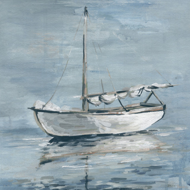 "Small White Boat" Painting Print on Wrapped Canvas, 18x18 - Beach ...