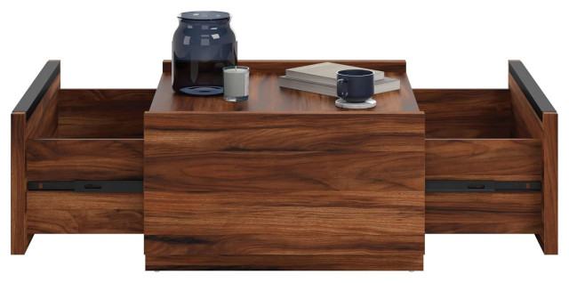 Modern Coffee Table, Square Wooden Top With Storage Drawers, Blaze ...