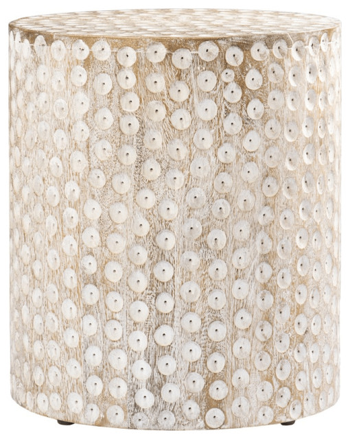 18" Washed White Solid Wood Round End Table - Farmhouse - Side Tables ...