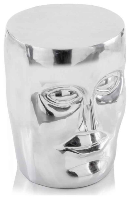 HomeRoots 13" x 13" x 18" Silver Aluminum Face Stool - Contemporary ...