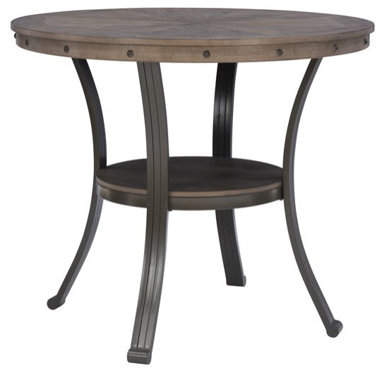 Industrial Dining Table, Inlay Patterned Top With Nailheads Accent ...