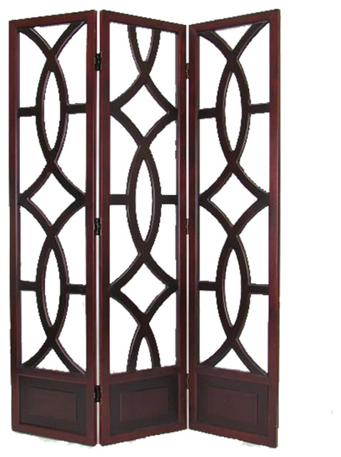 Open Cut Out Design 3 Panel Wooden Frame Screen with Double Hinges ...