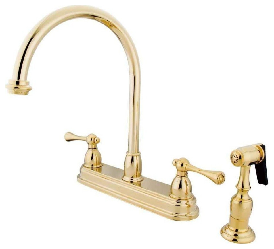 Vintage 2-Handle 8" Kitchen Faucet, Brass Sprayer - Traditional ...