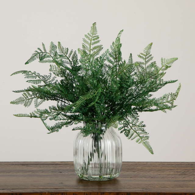 17in. Artificial Forest Fern Arrangement, Glass Vase - Transitional ...