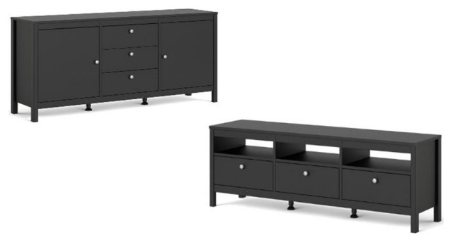 Home Square 2 Piece Set with TV Stand and Sideboard in Black - Buffets ...