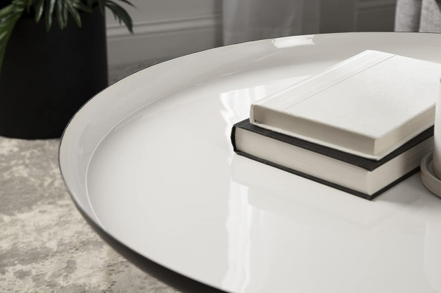 Modern Coffee Table, 3 Angled Legs & Round Top With Raised Edges ...