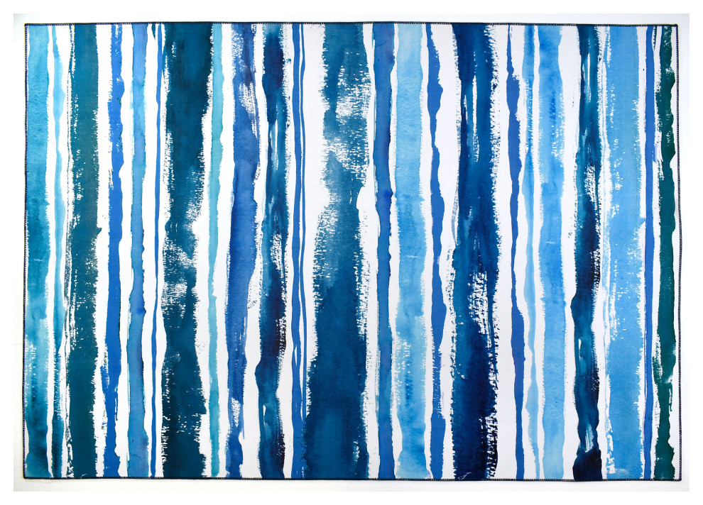 Striped Blue Rug Teal Ocean Themed Rug Waves Indoor Area Rug , 5'x7 ...