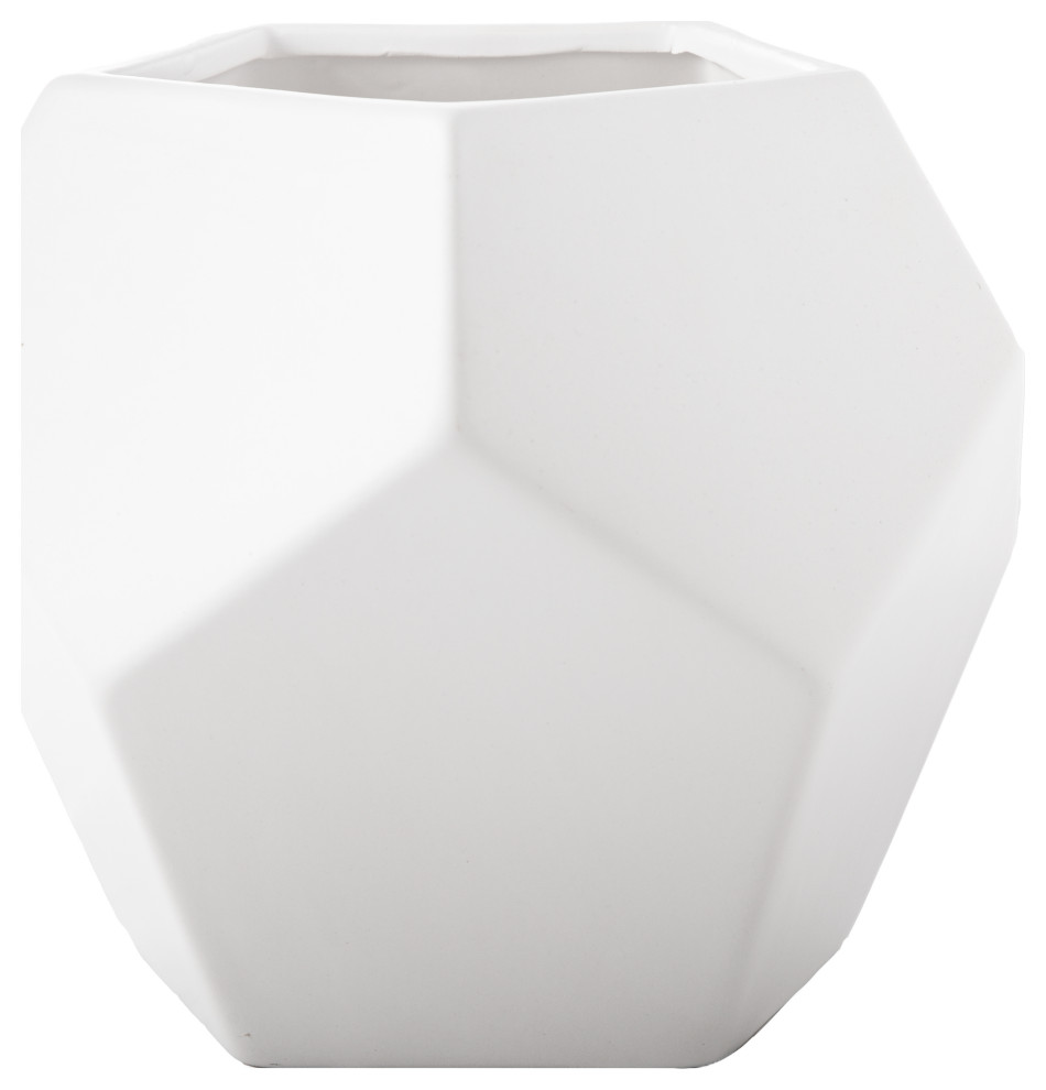 Hexagon Ceramic Pot in Geometric Design Matte White Finish, Large ...