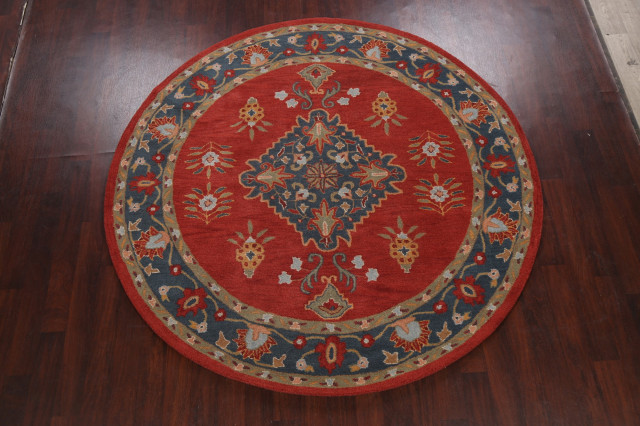 Red Traditional Floral Round Oriental Area Rug Hand-tufted Wool Carpet ...